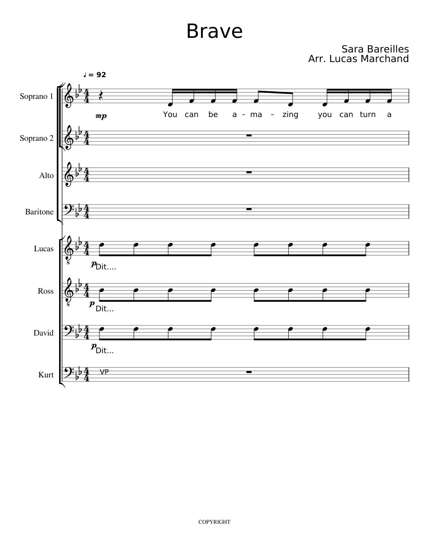 Brave Sheet music for Tenor, Bass voice, Baritone (A Capella ...