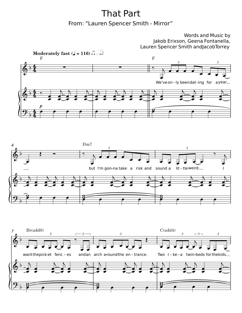 That Part Sheet Music with Chords for Piano, Synthesizer (Mixed Duet ...