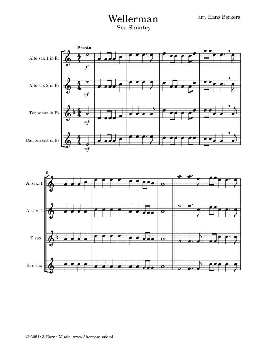 Wellerman – The Longest Johns for Sax Quartett Sheet music for ...