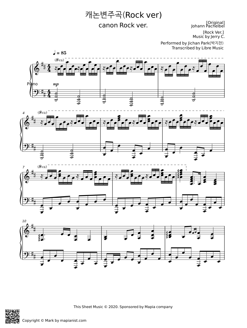 Canon Rock - JerryC Sheet Music for Piano (Solo) | MuseScore.com