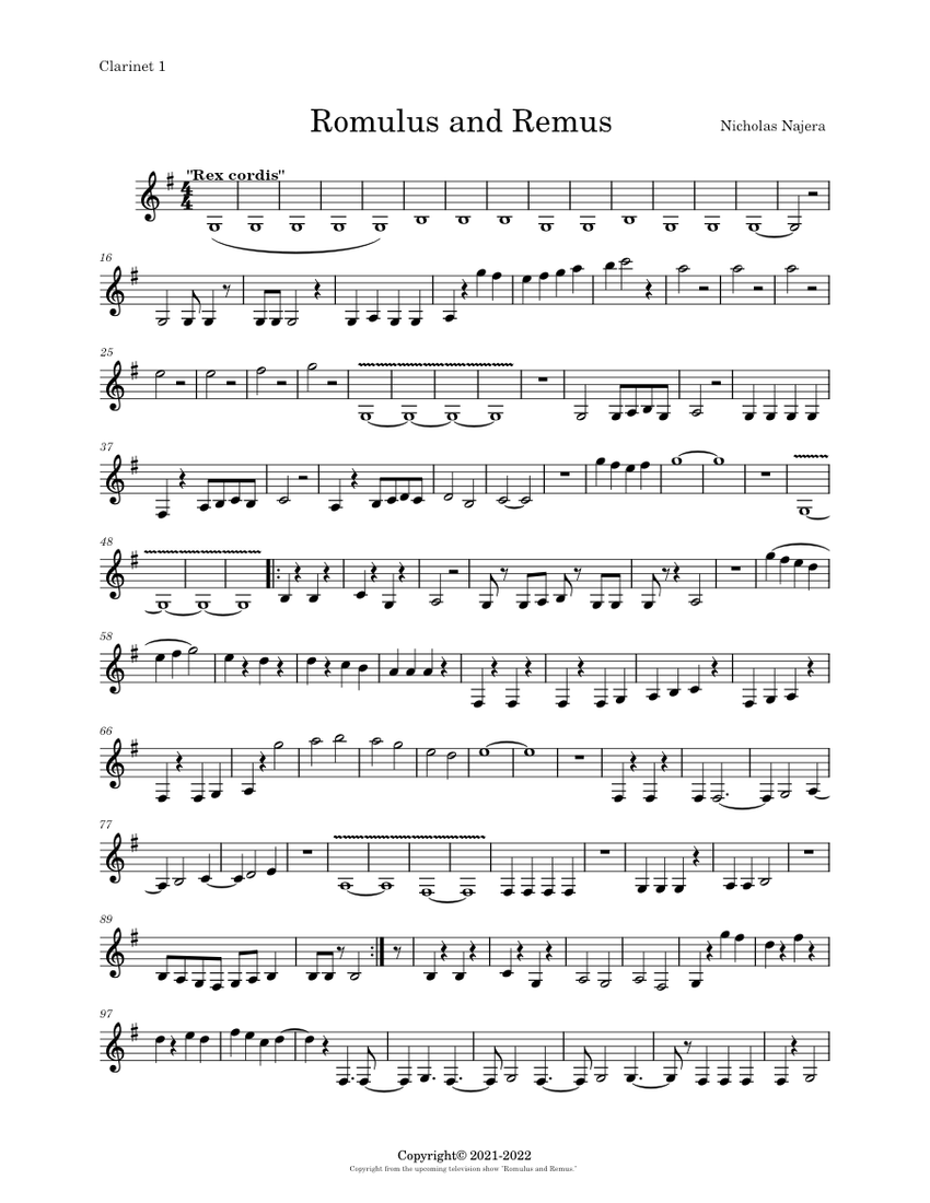 Rex Cordis (Romulus and Remus) – Nicholas Najera Sheet music for ...