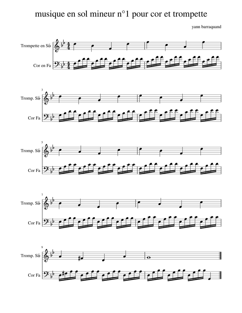 musique en sol mineur n°1 pour cor et trompette Sheet music for Trumpet ...