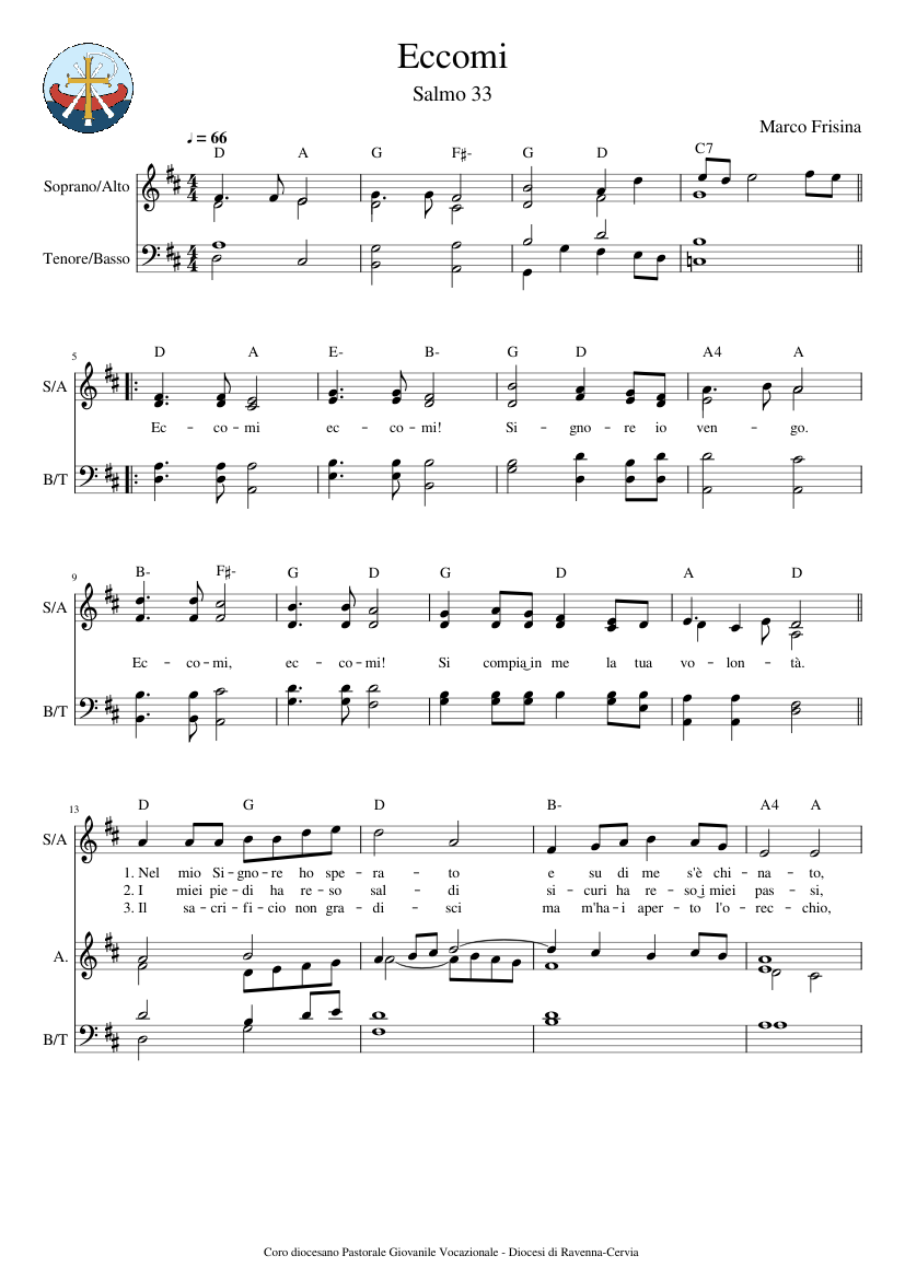 Eccomi (Salmo 39) Sheet Music with Chords for Alto, Bass voice, Vocals ...