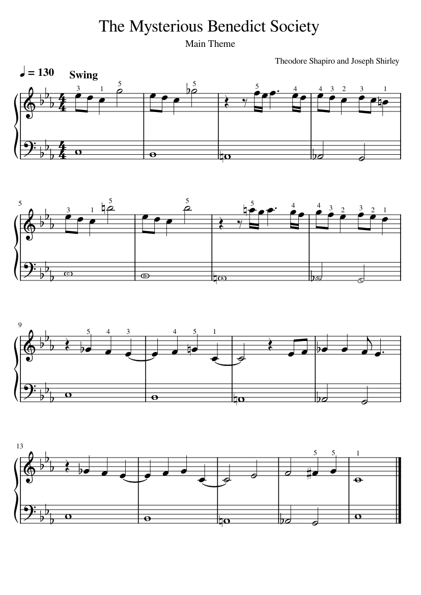 Main theme from The Mysterious Benedict Society Sheet music for Piano ...