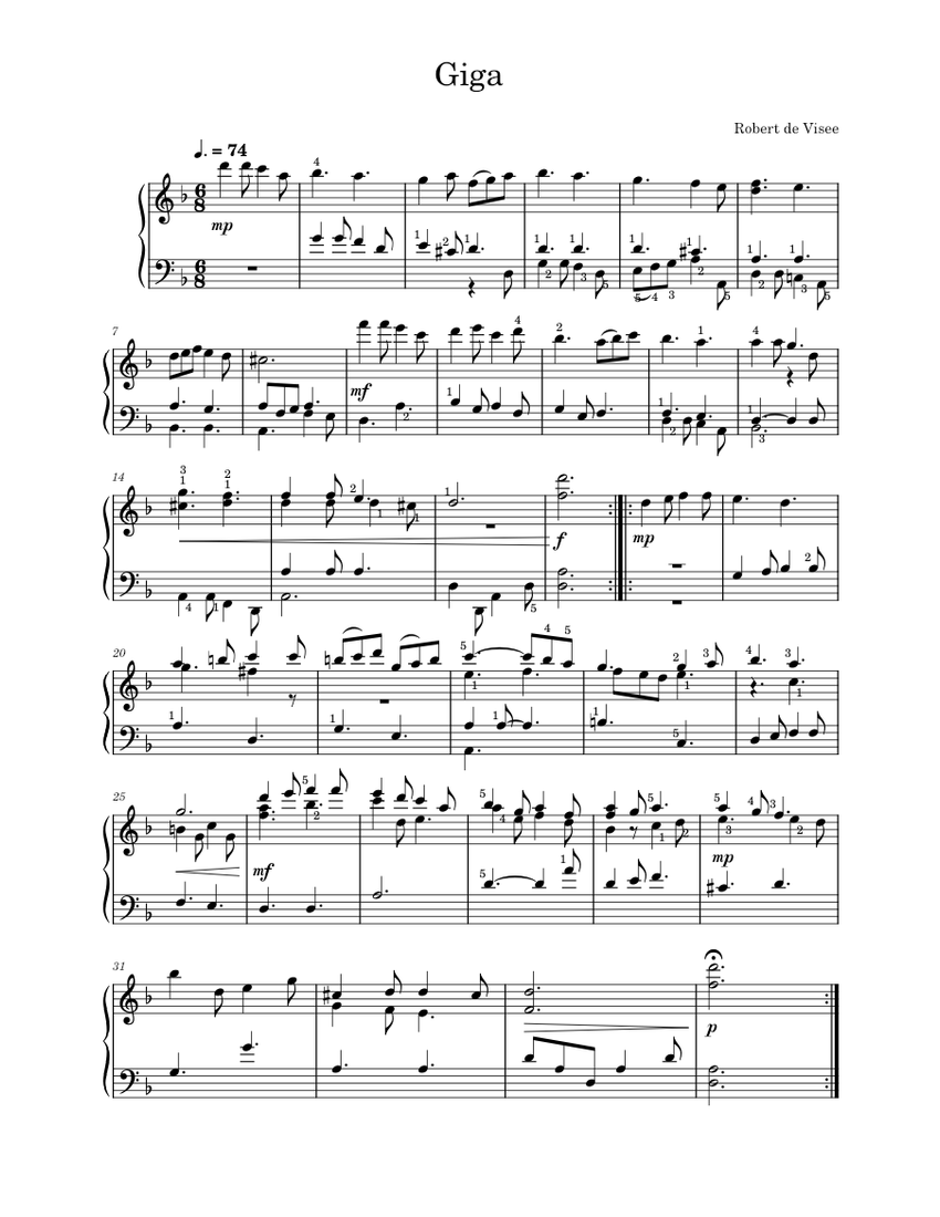 Giga - Robert de Visee - piano tutorial