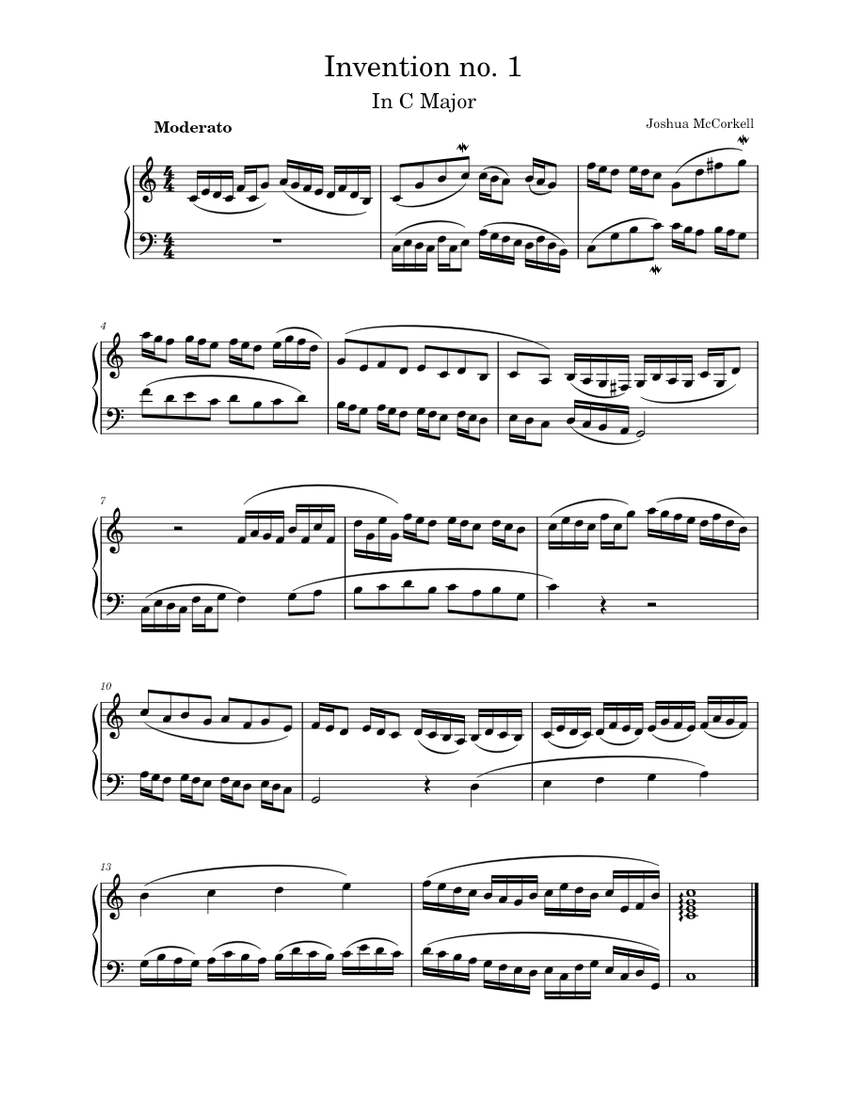 Invention no. 1 in C Major - Joshua McCorkell Sheet music for Piano ...
