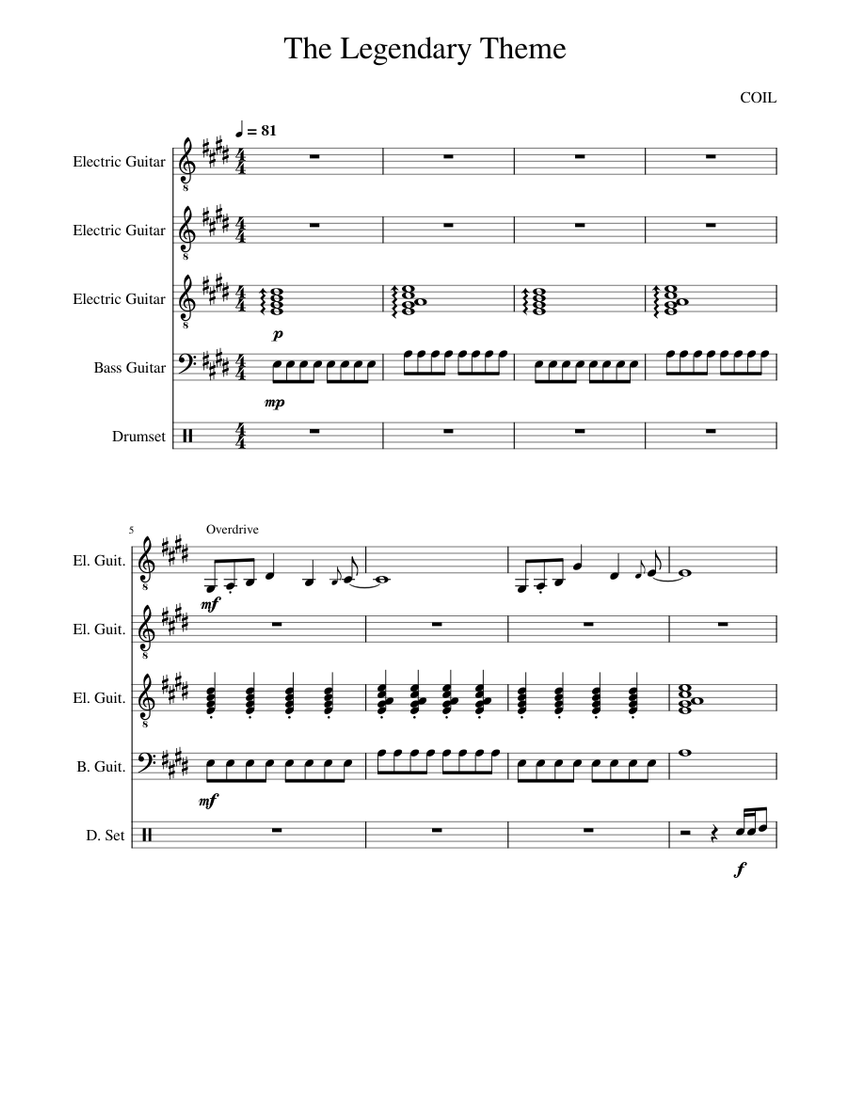 The Legendary Theme Sheet music for Guitar, Bass guitar, Drum group ...
