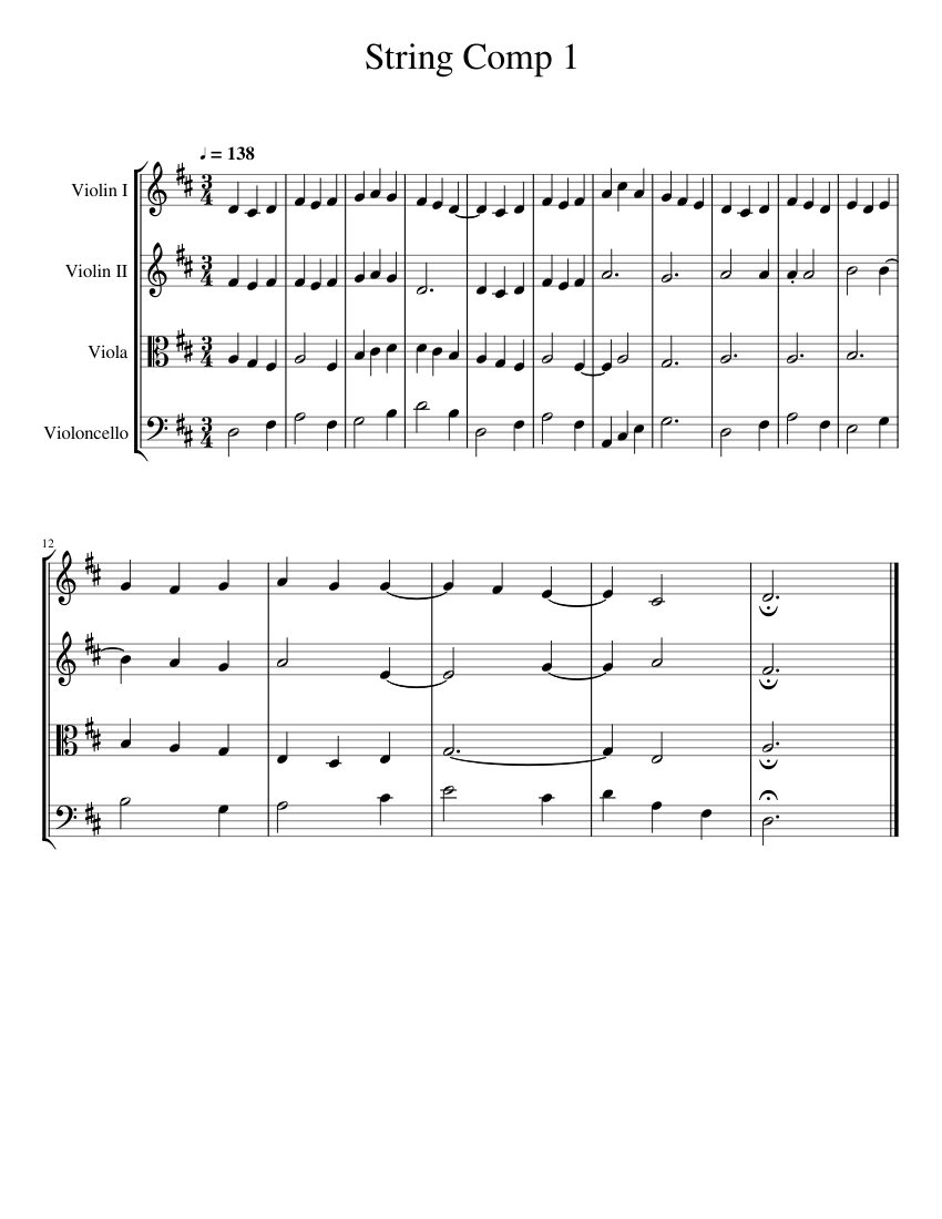 String Comp 1 Sheet music for Violin, Cello, Viola (String Quartet ...