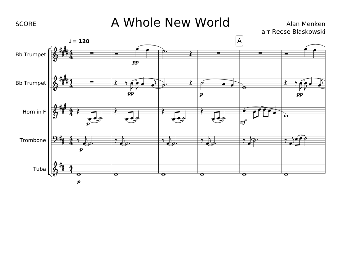 A Whole New World Sheet music for Trombone, Tuba, Trumpet in b-flat ...