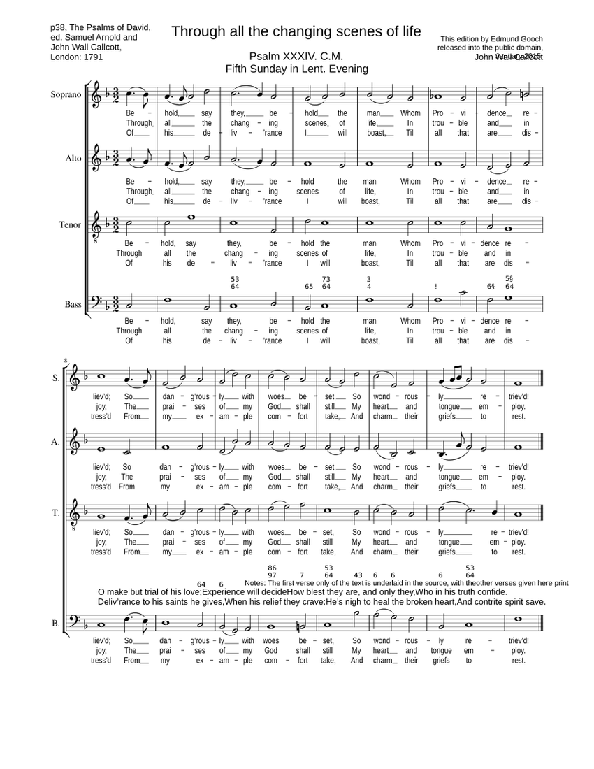 Through all the changing scenes of life - John Wall Callcott Sheet ...