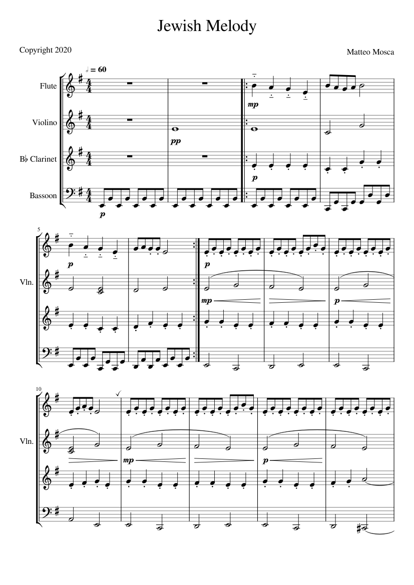 Jewish Melody Sheet music for Flute, Clarinet in b-flat, Bassoon ...