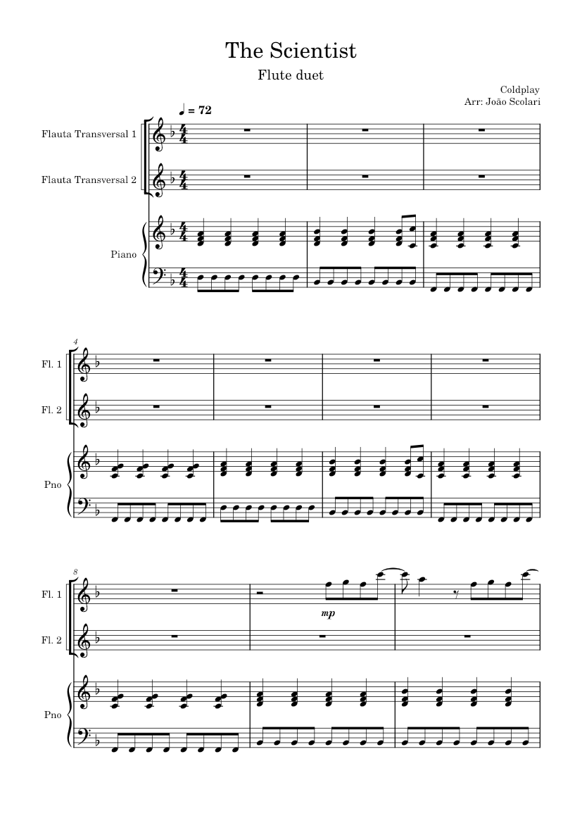 The Scientist Flute Duet Sheet music for Piano, Flute (Mixed Trio ...