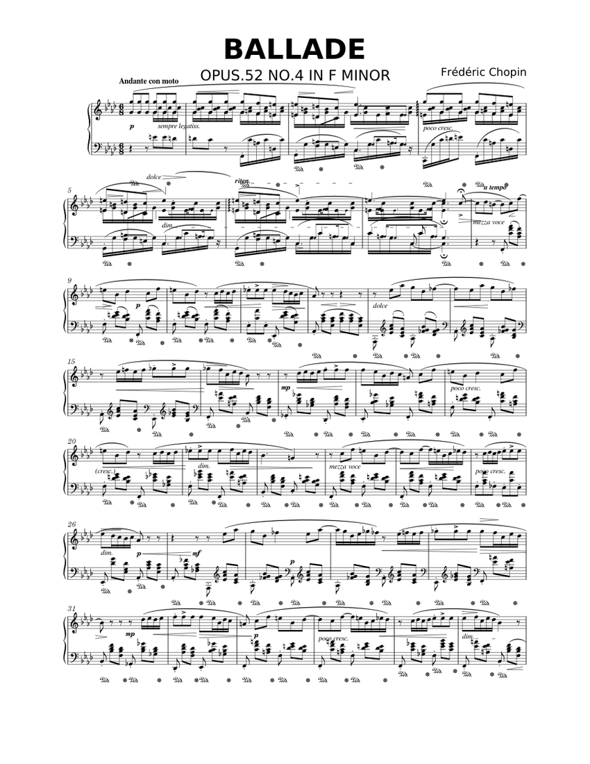 Ballade No.4, Op.52 – Frédéric Chopin Sheet music for Piano (Solo ...