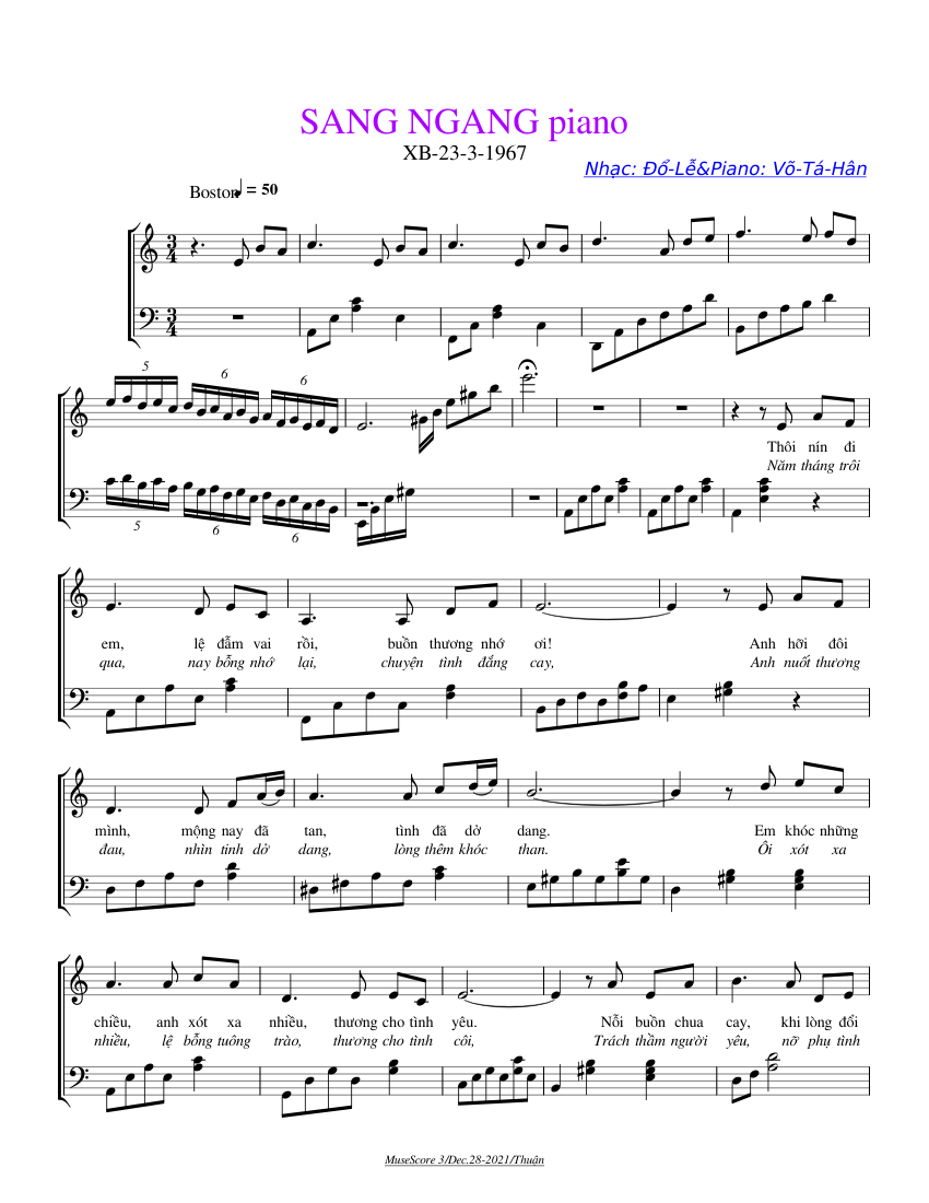SANG_NGANG Sheet music for Piano, Female (Piano-Voice) | Musescore.com