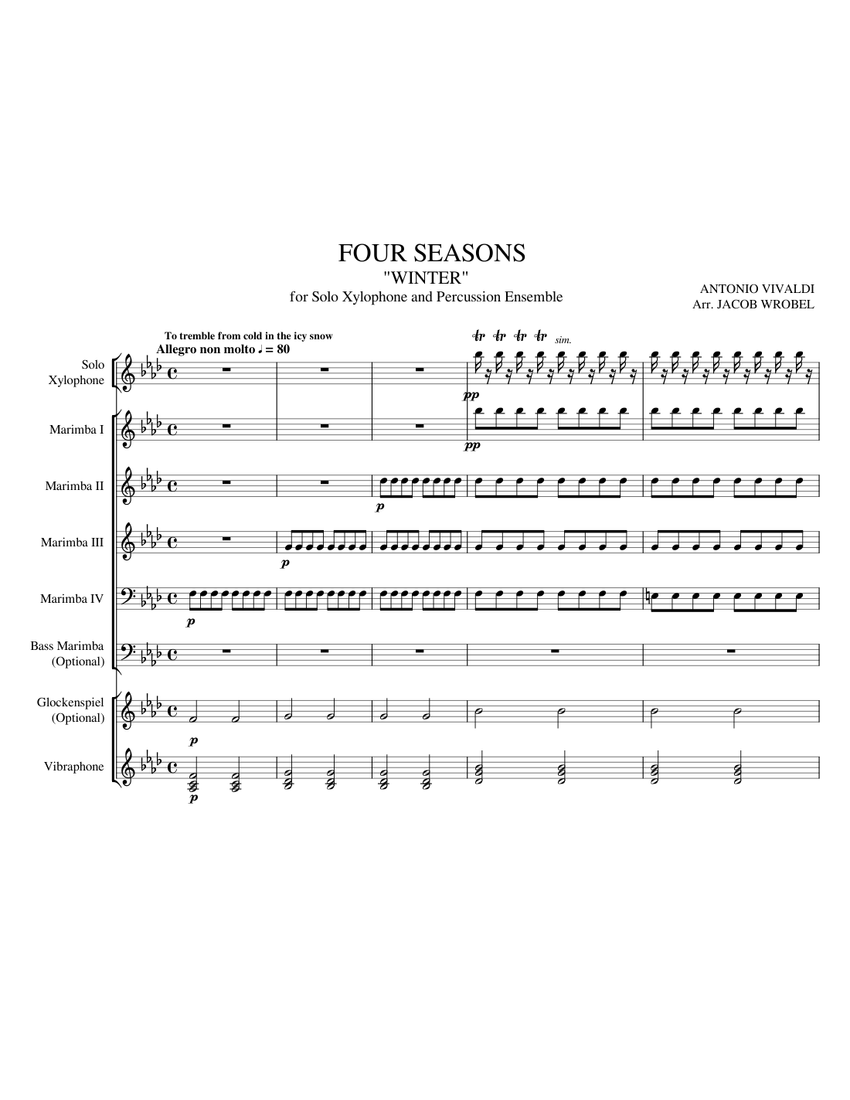 Four Seasons, "Winter" - by Vivaldi, for Solo Xylo & Percussion Ensemble Sheet music for ...