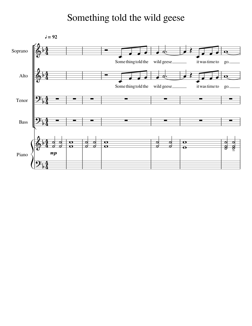 Something told the wild geese Sheet music for Piano, Bass guitar (Mixed ...