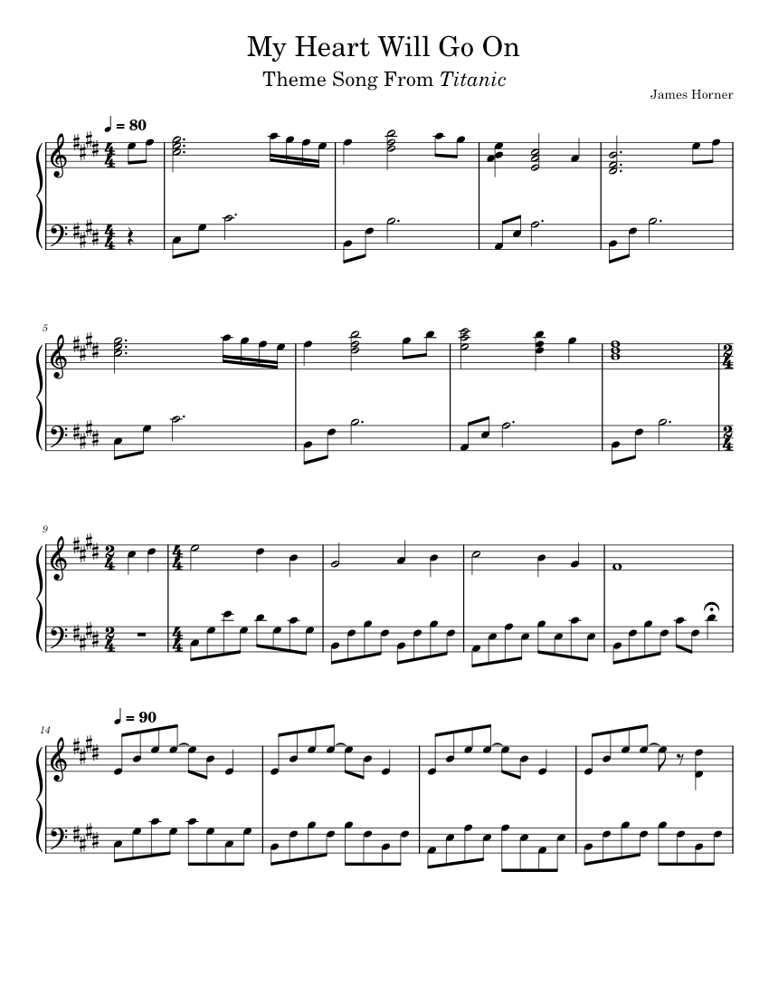 My Heart Will Go On (Titanic Theme) Sheet Music for Piano (Solo ...