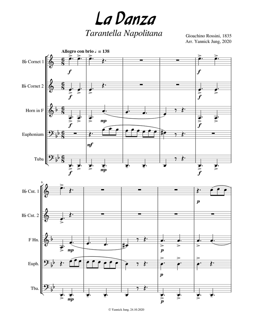 La Danza - Tarantella Napolitana (Rossini) for Brass Quintet Sheet music for French Horn, Tuba ...