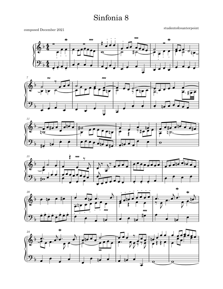 Sinfonia 8 Sheet music for Piano (Solo) | Musescore.com