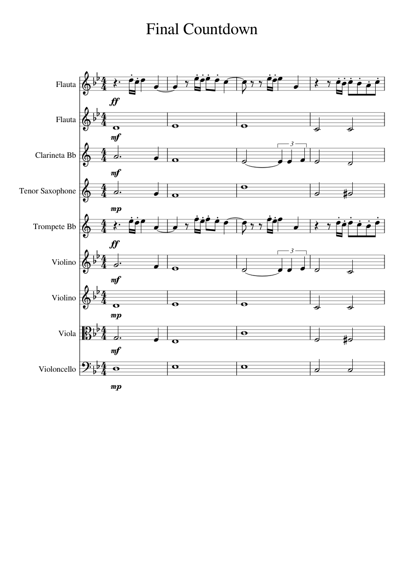 Final Countdown Sheet music for Flute, Clarinet in b-flat, Saxophone ...