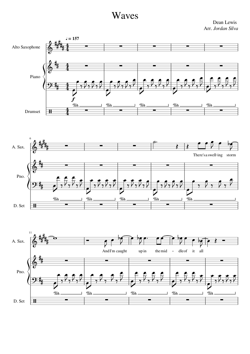 Waves Sheet Music for Piano, Saxophone alto, Drum group (Mixed Trio ...