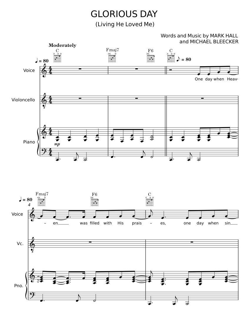 Glorious Day - Casting Crowns Sheet music for Piano, Cello, Voice (other) (Mixed Trio ...