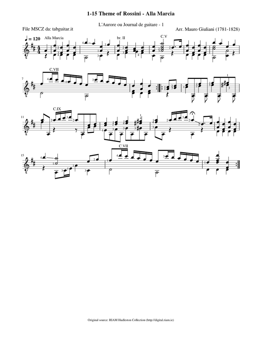 Giuliani - 1-15 Theme of Rossini - Alla_Marcia - piano tutorial