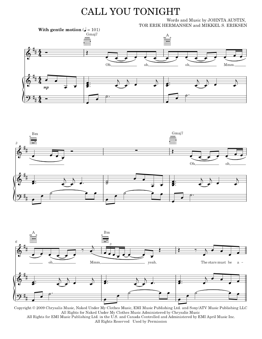 Play Official version of Call you tonight Sheet Music by Whitney ...