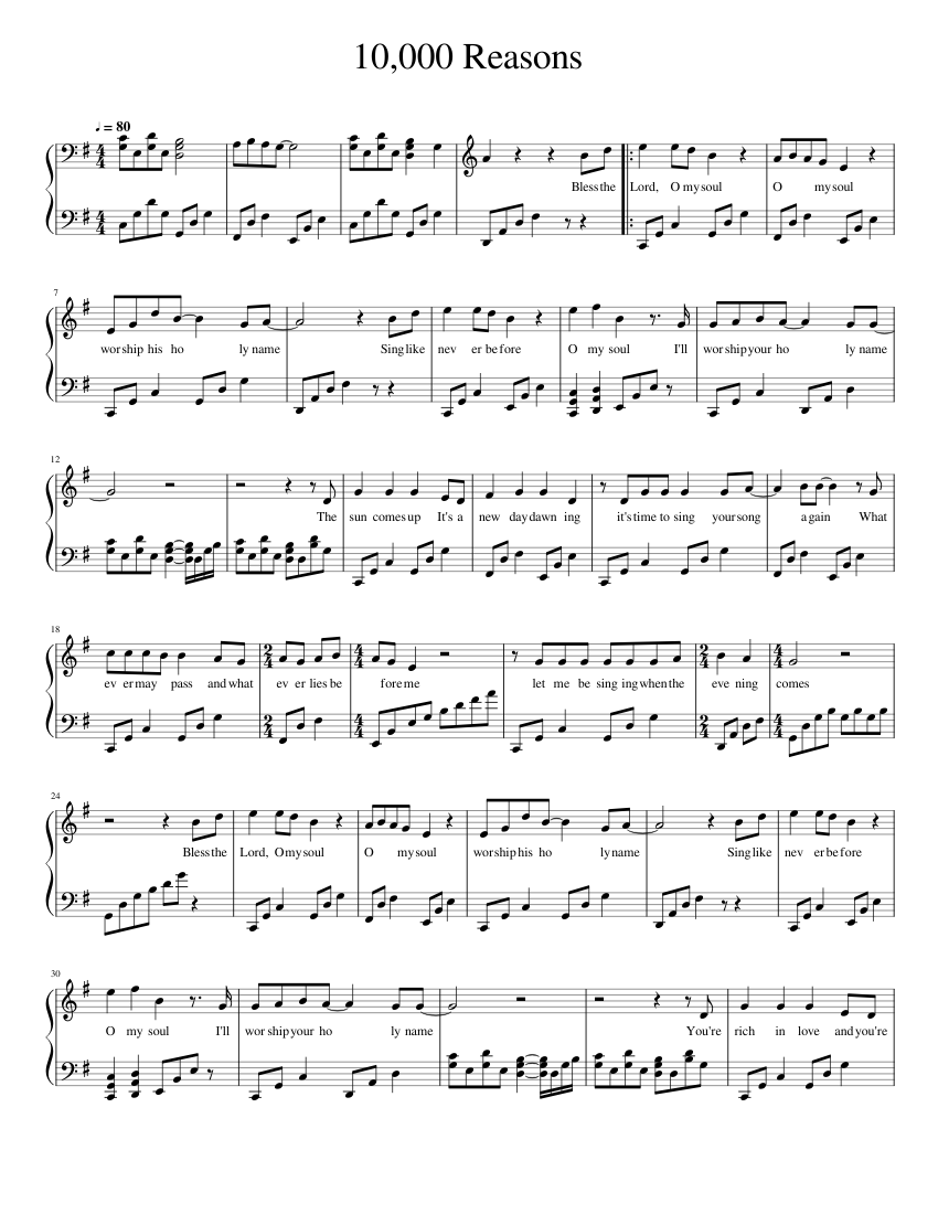 10,000 Reasons Sheet music for Piano (Solo) | Musescore.com