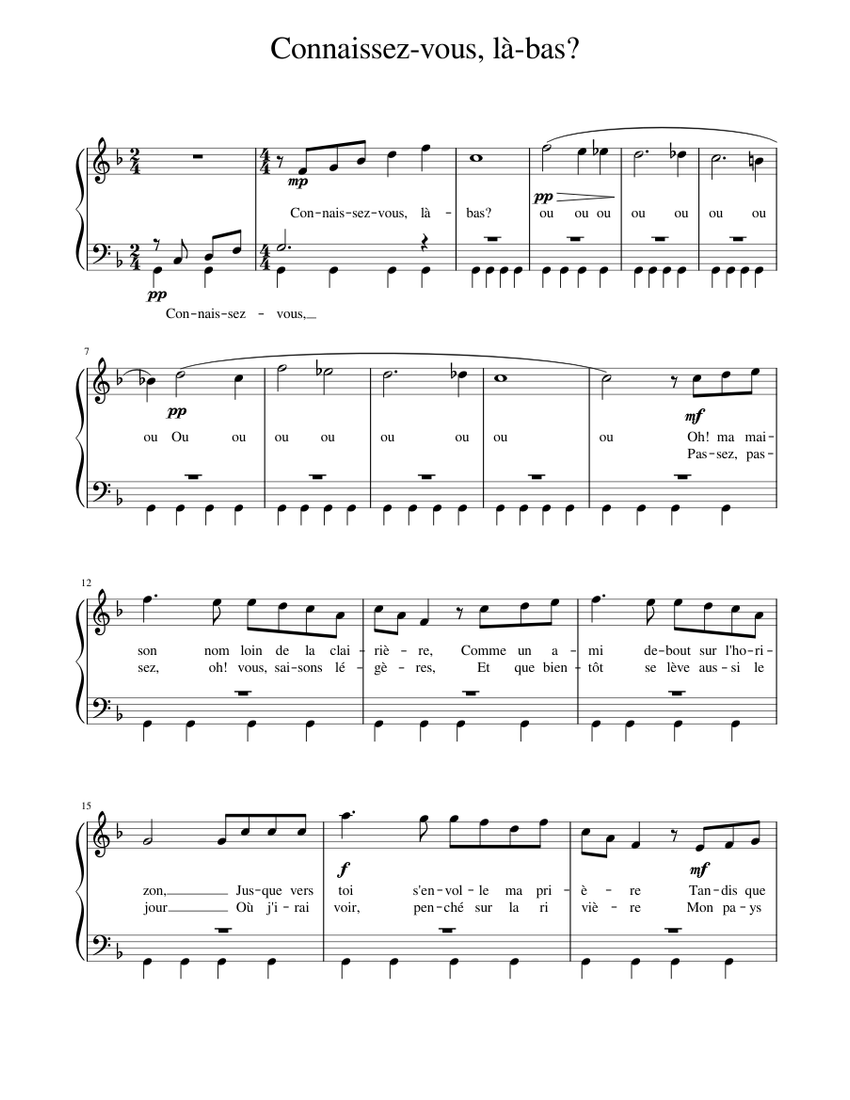 Connaissez-vous,_là-bas_ Sheet music for Piano (Solo) Easy | Musescore.com