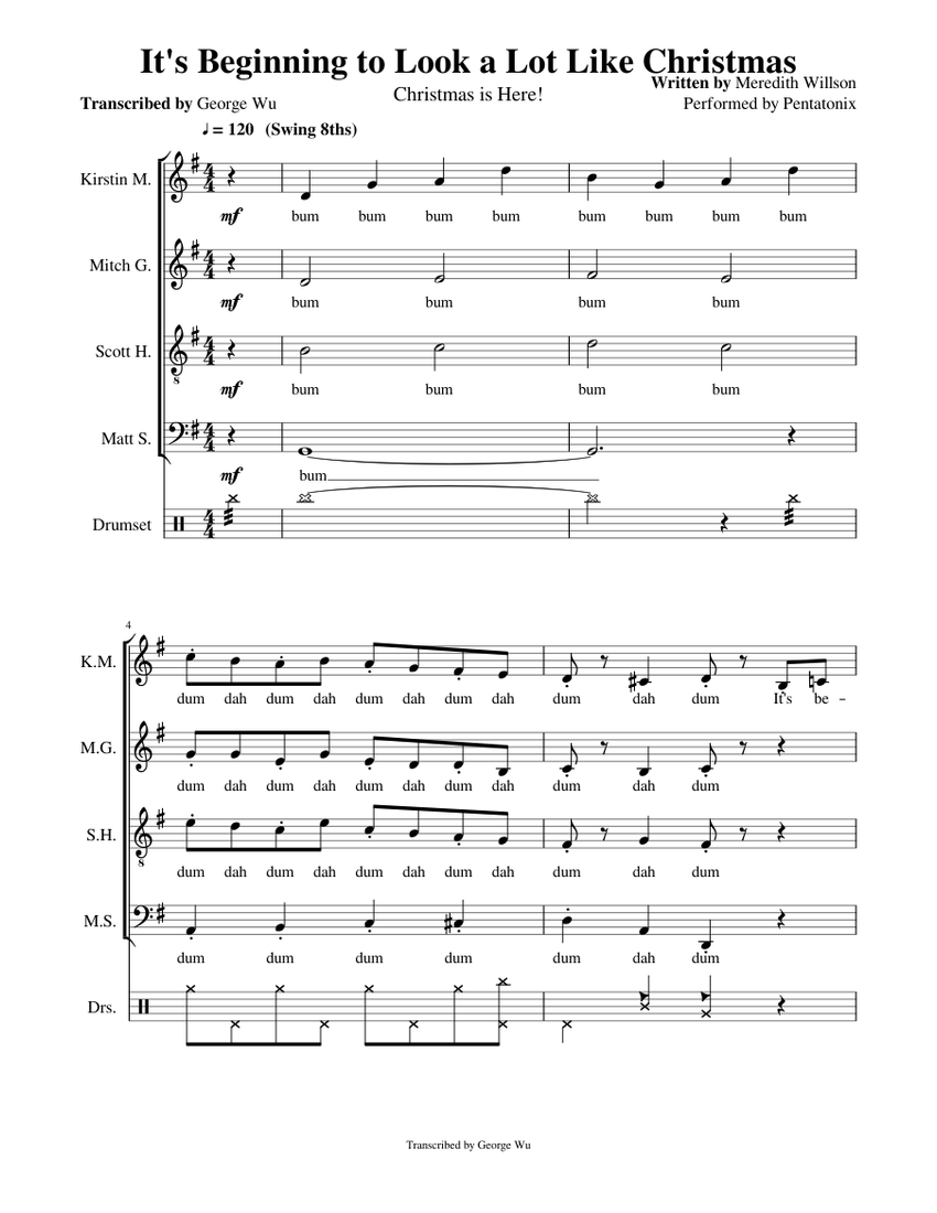 It's Beginning to Look a Lot Like Christmas - Pentatonix (Full Sheet ...
