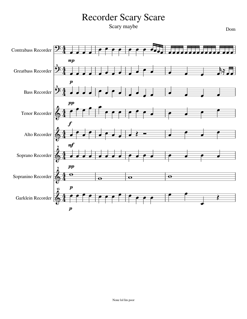 Recorder Scary Scare Sheet music for Recorder (Woodwind Ensemble ...
