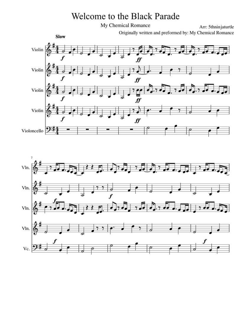 Welcome to the Black Parade Sheet music for Violin, Cello (Mixed ...