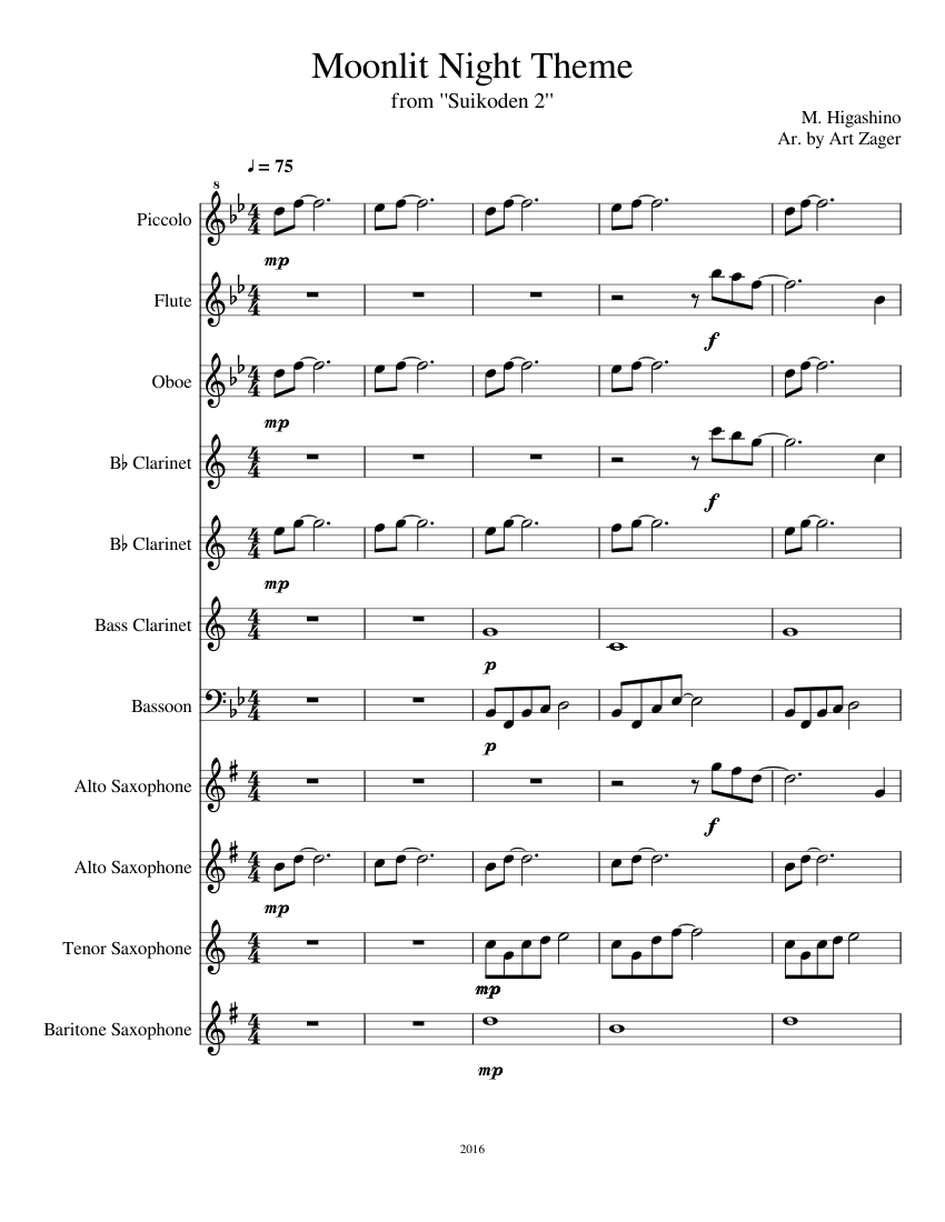Moonlit Night - Yuki Hayashi Sheet Music for Flute piccolo, Flute, Oboe, Clarinet in b-flat ...