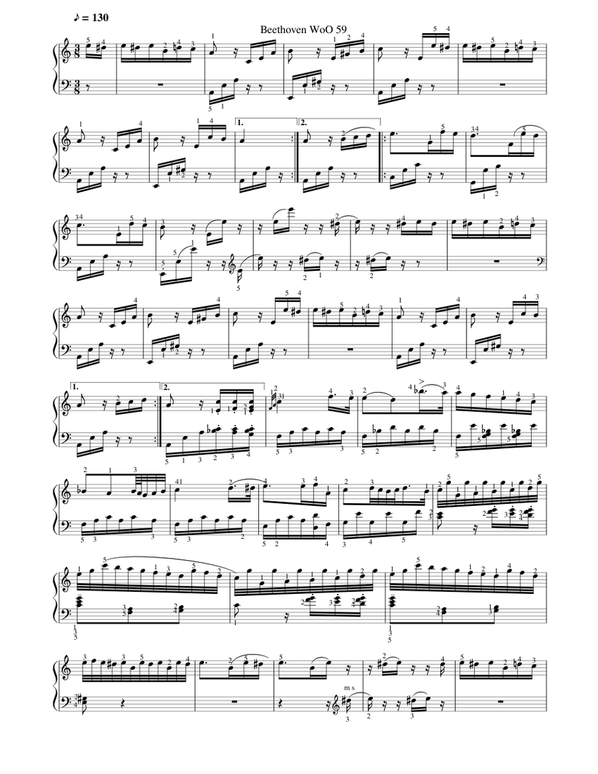 Beethoven WoO 59 Per Elisa Sheet music for Piano (Solo) | Musescore.com