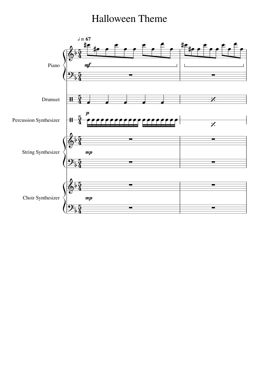 Halloween Theme Sheet music for Piano, Drum group, Strings group ...