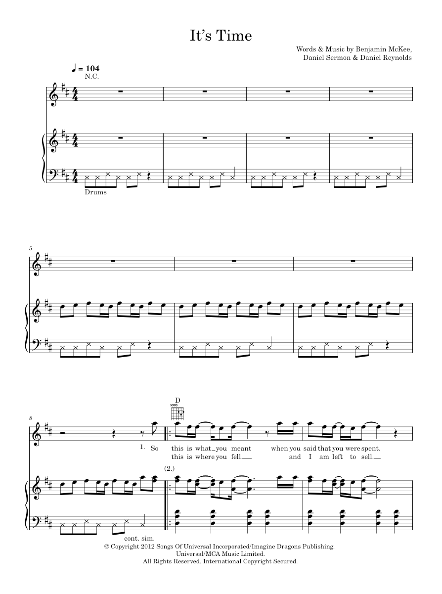 Play Official version of It's Time sheet music by Imagine Dragons for ...