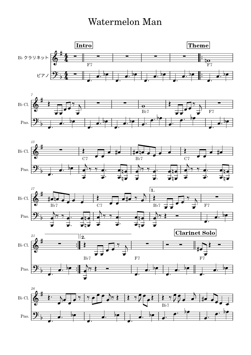 Watermelon man – Herbie Hancock Sheet music for Piano, Clarinet in b ...