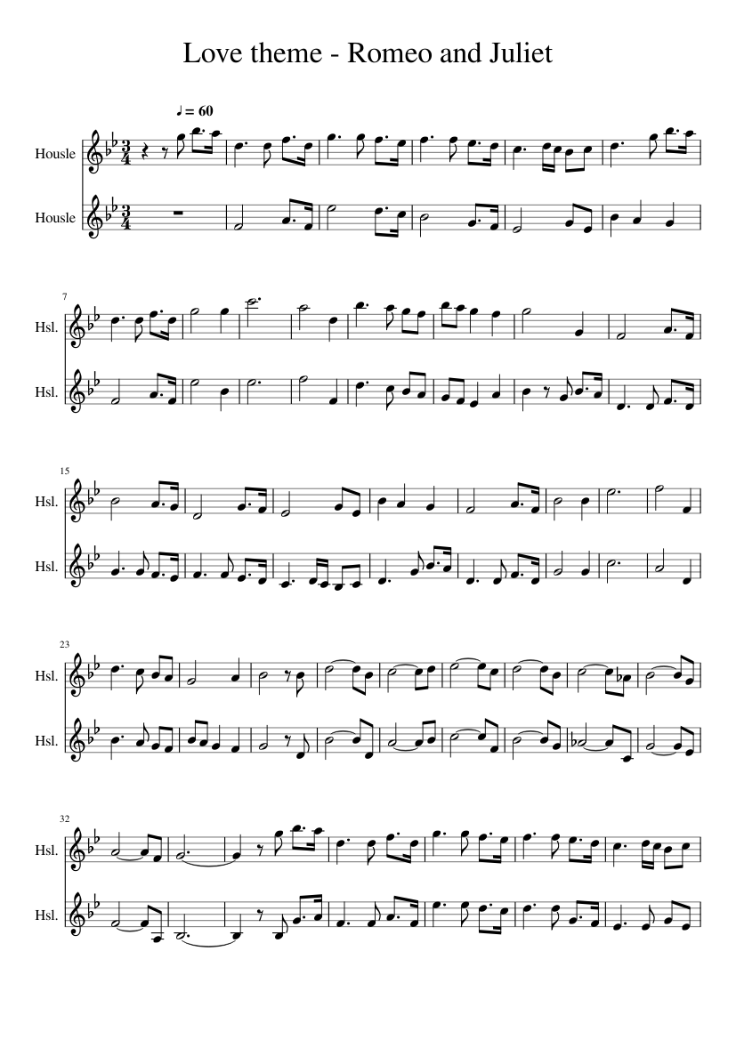Love theme Romeo and Juliet Sheet music for Violin (String Duet ...