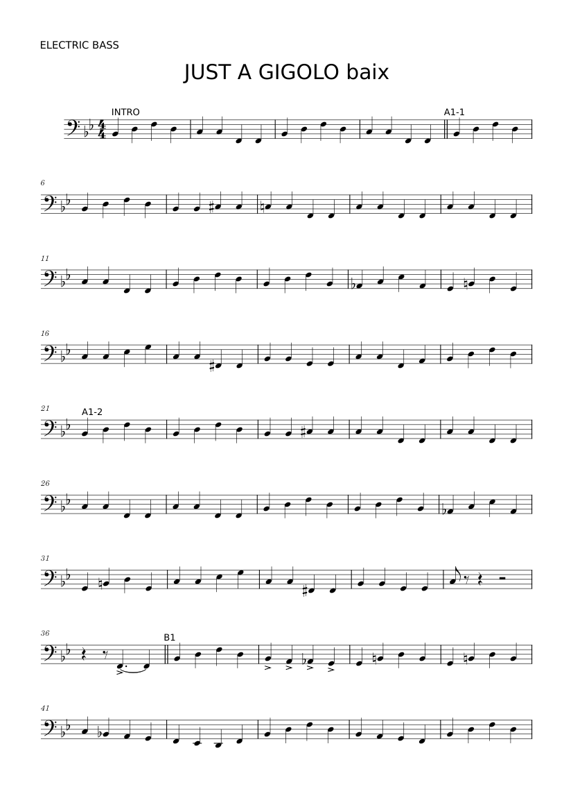 Just a gigolo – Louis Prima Just A Gigolo Sheet music for Bass guitar ...