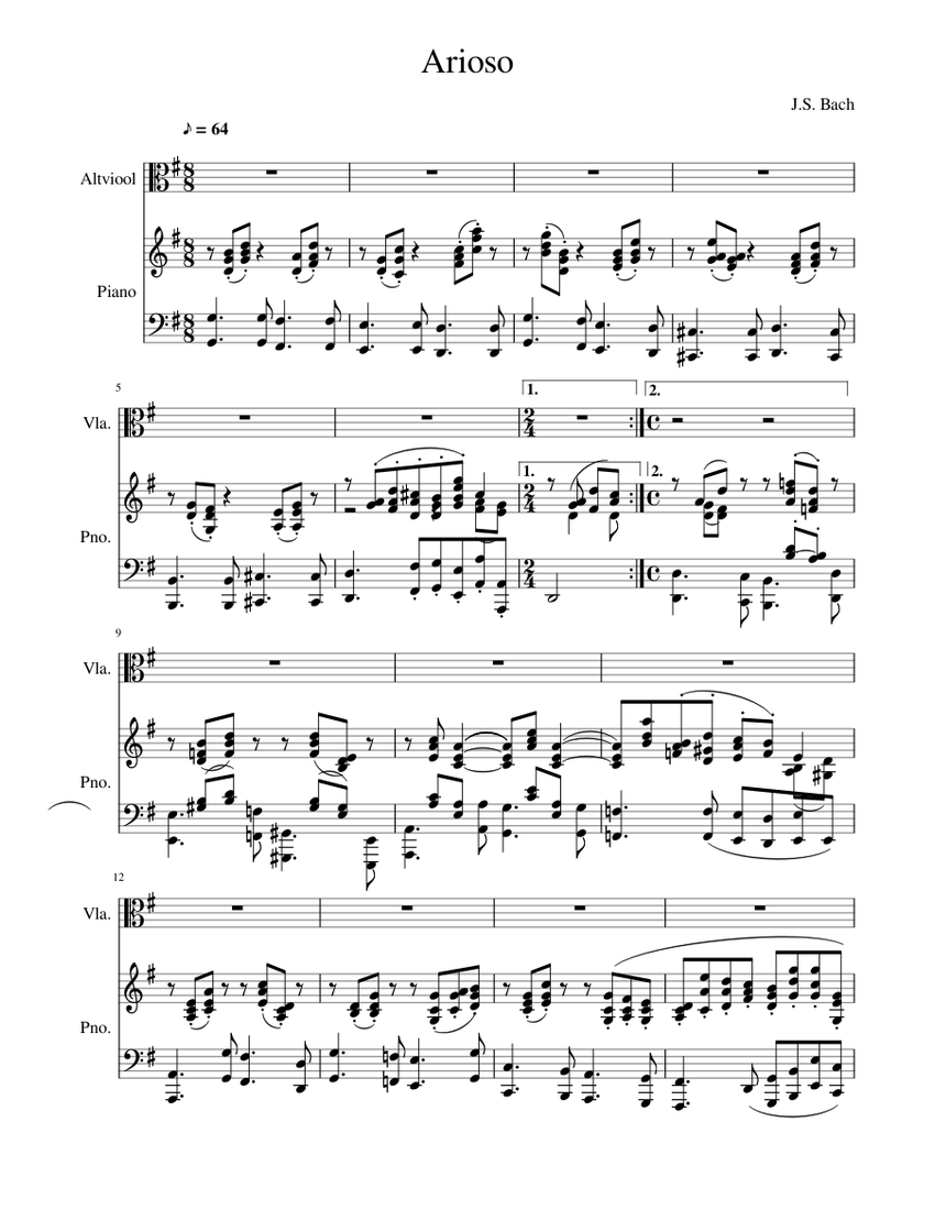Arioso Sheet music for Piano, Viola (Solo) | Musescore.com