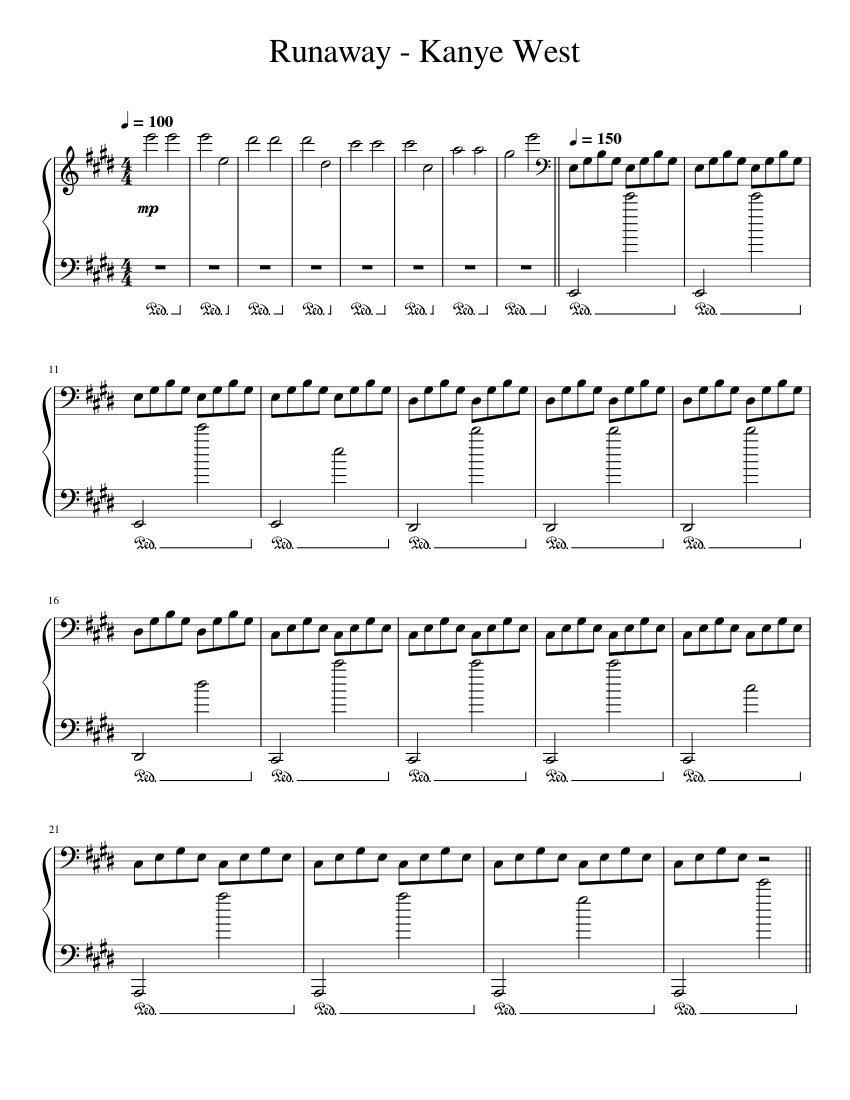 Runaway – Kanye West Sheet Music for Piano (Solo) Easy | MuseScore.com