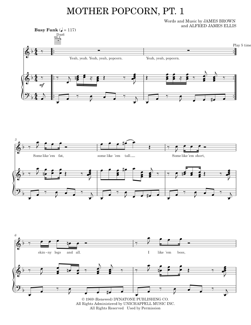 Play Official version of Mother Popcorn, Pt. 1 sheet music by James ...