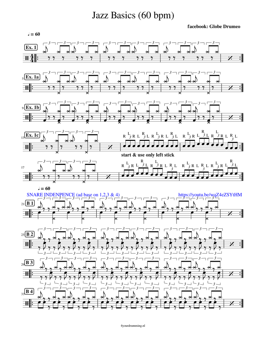 Jazz Basics 60bpm Sheet music for Drum group (Solo) | Musescore.com