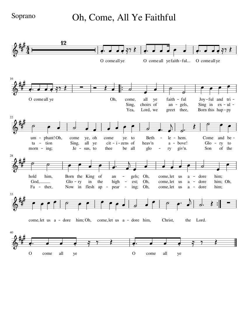 C3 O Come All Ye Faithful Soprano Sheet music for Soprano (Solo ...