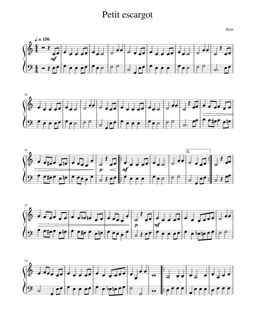 Petit escargot (Easy version) Sheet music for Piano (Solo) | Musescore.com