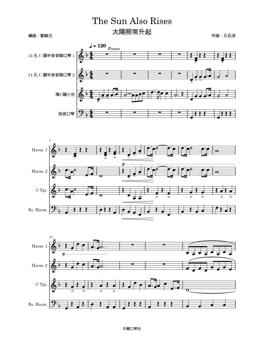 The_Sun_Also_Rises - Joe Hisaishi Sheet music for Harmonica, Trumpet in ...