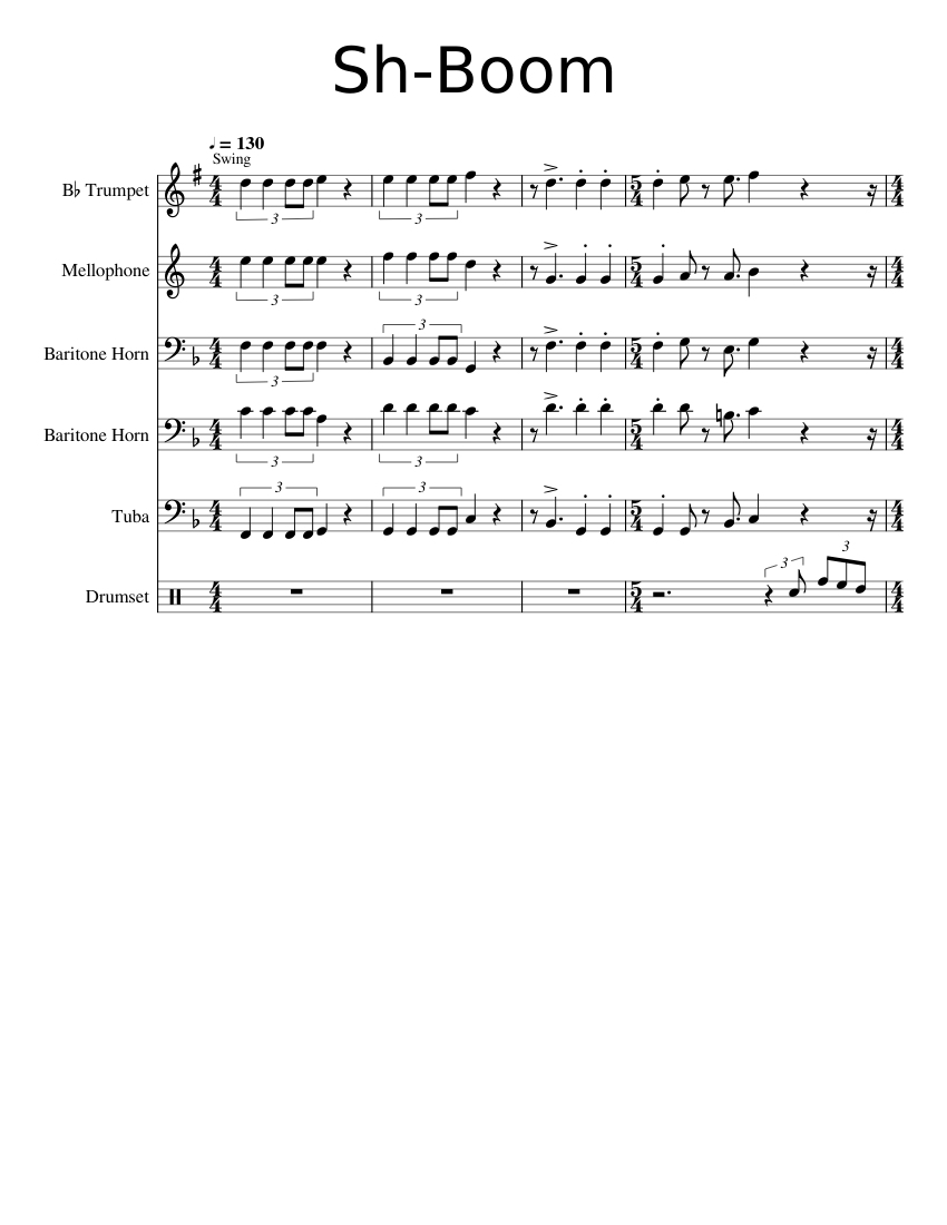 Sh-boom (Life Could Be A Dream) - The Chords Sheet music for Tuba, Mellophone, Trumpet in b-flat ...