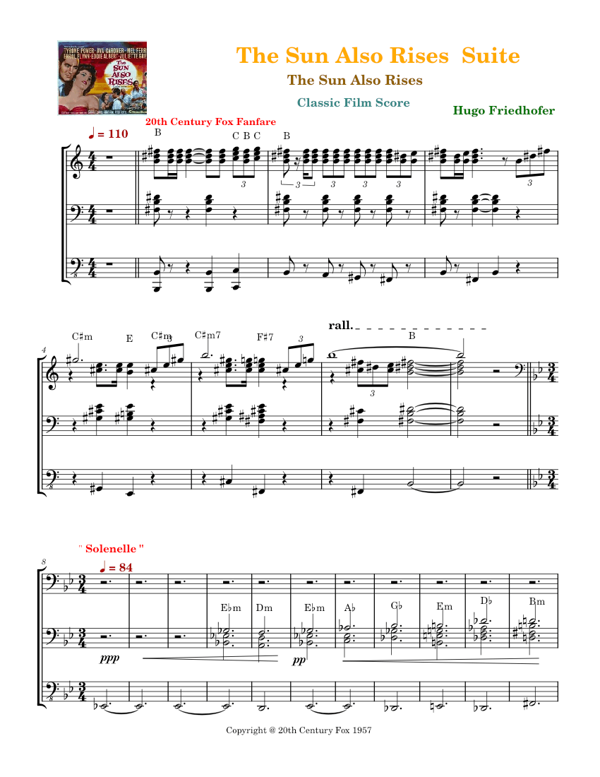 The Sun Also Rises Suite – Hugo Friedhofer Sheet music for Piano (Solo ...