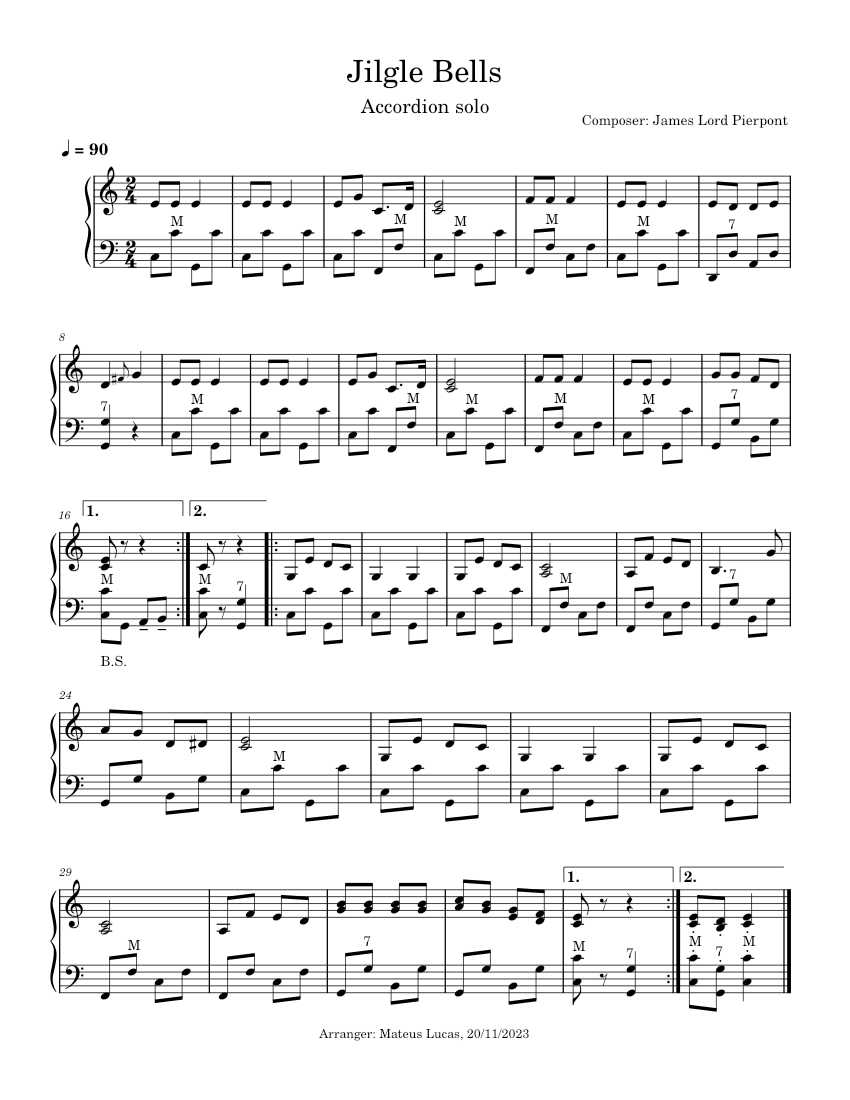 Jingle Bells – James Pierpont - Accordion Solo Sheet music for Accordion (Solo) | Musescore.com